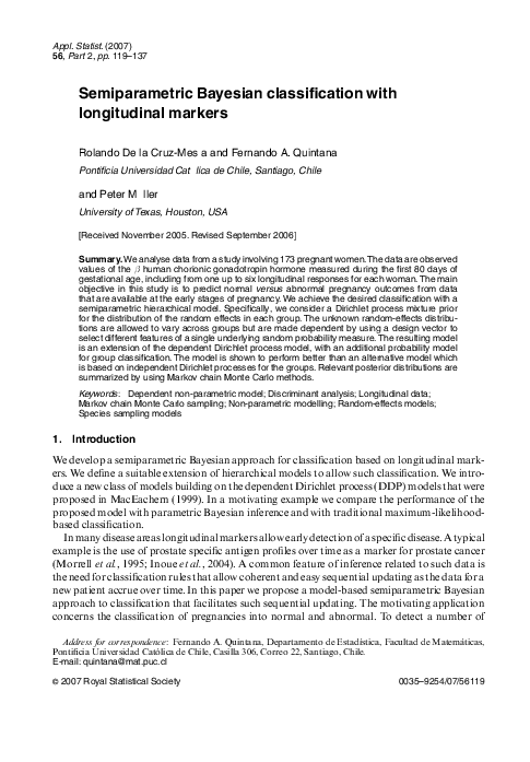 (PDF) Semiparametric Bayesian classification with longitudinal markers | Fernando Abanto ...