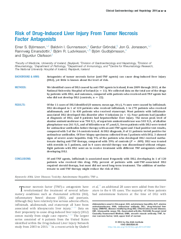 (PDF) Risk of Drug-Induced Liver Injury From Tumor Necrosis Factor Antagonists
