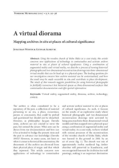 (PDF) A virtual diorama. Mapping archives in situ at places of cultural ...