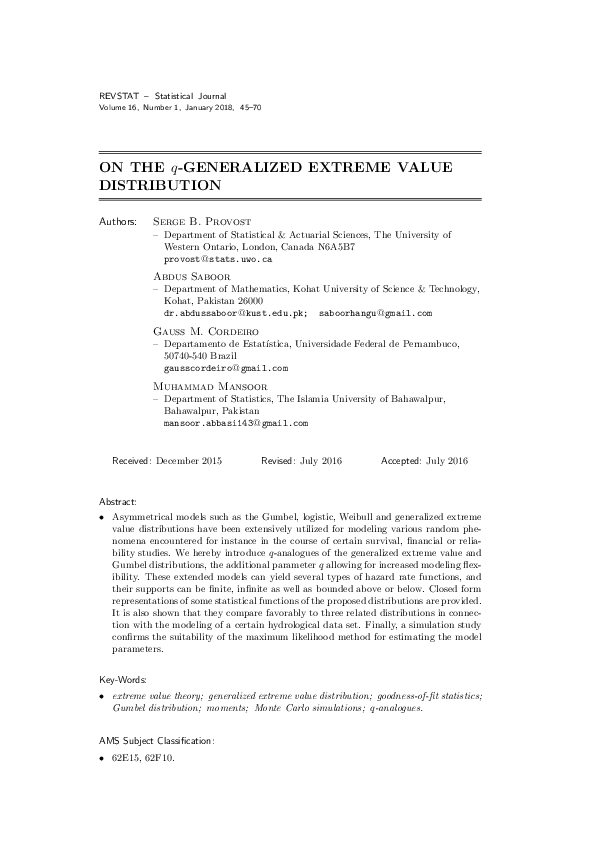 Pdf Q Analogues Of Extreme Value Distributions