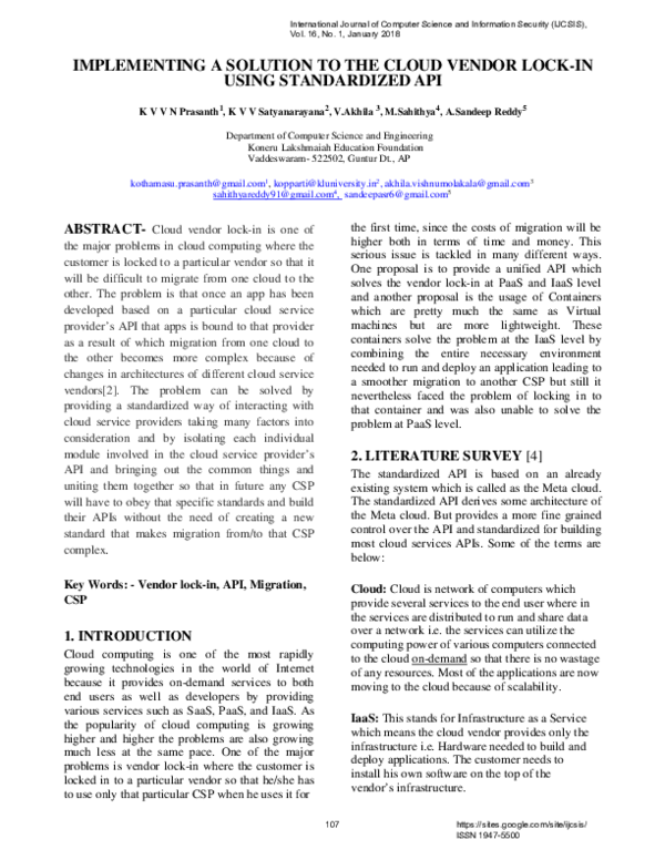 (PDF) IMPLEMENTING A SOLUTION TO THE CLOUD VENDOR LOCK-IN USING ... (PDF) IMPLEMENTING A SOLUTION TO THE CLOUD VENDOR LOCK-IN USING ...