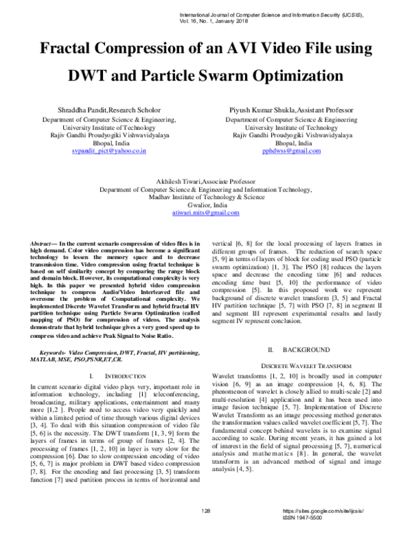 (PDF) Fractal Compression of an AVI Video File using DWT and Particle Swarm Optimization