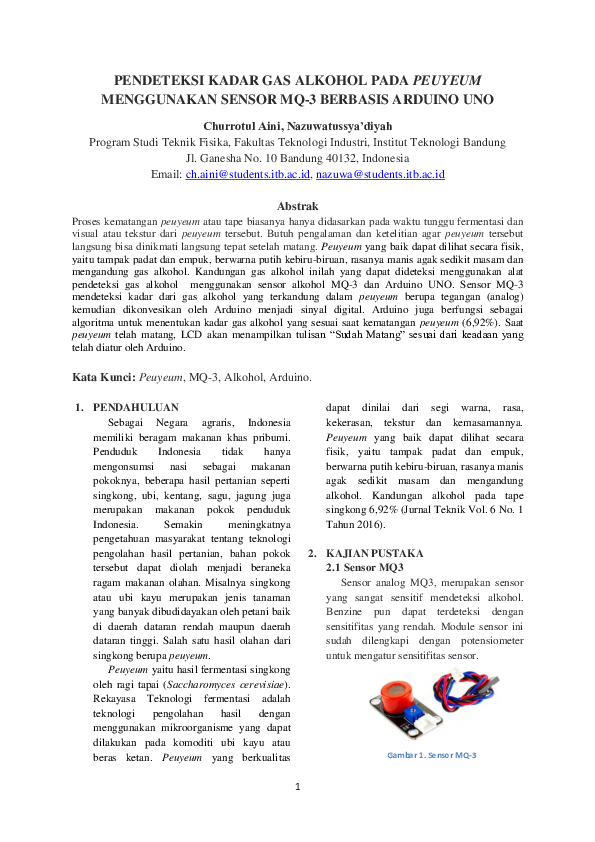 (PDF) PENDETEKSI KADAR GAS ALKOHOL PADA PEUYEUM MENGGUNAKAN SENSOR MQ-3 BERBASIS ARDUINO UNO