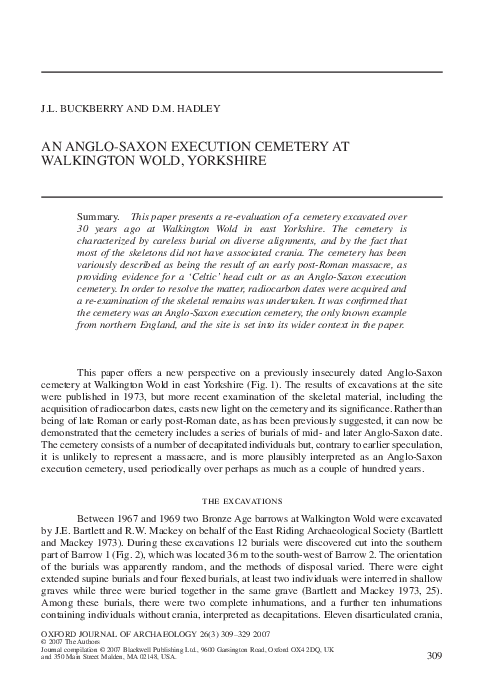 (PDF) An Anglo-Saxon execution cemetery at Walkington Wold, Yorkshire