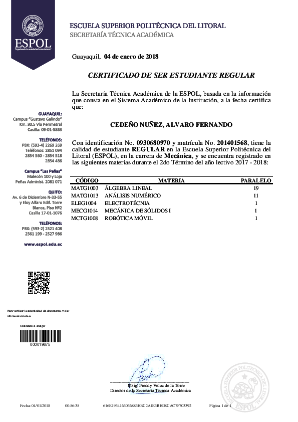 Certificado Estudiantil