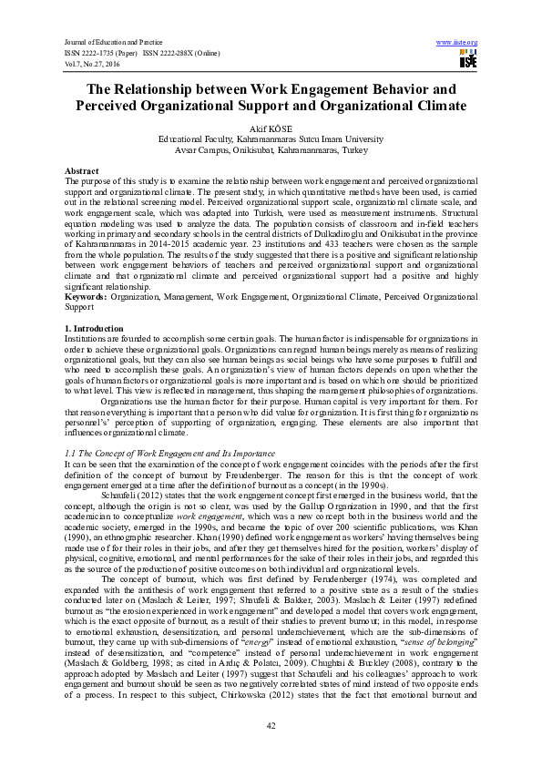 (PDF) The Relationship between Work Engagement Behavior and Perceived ...