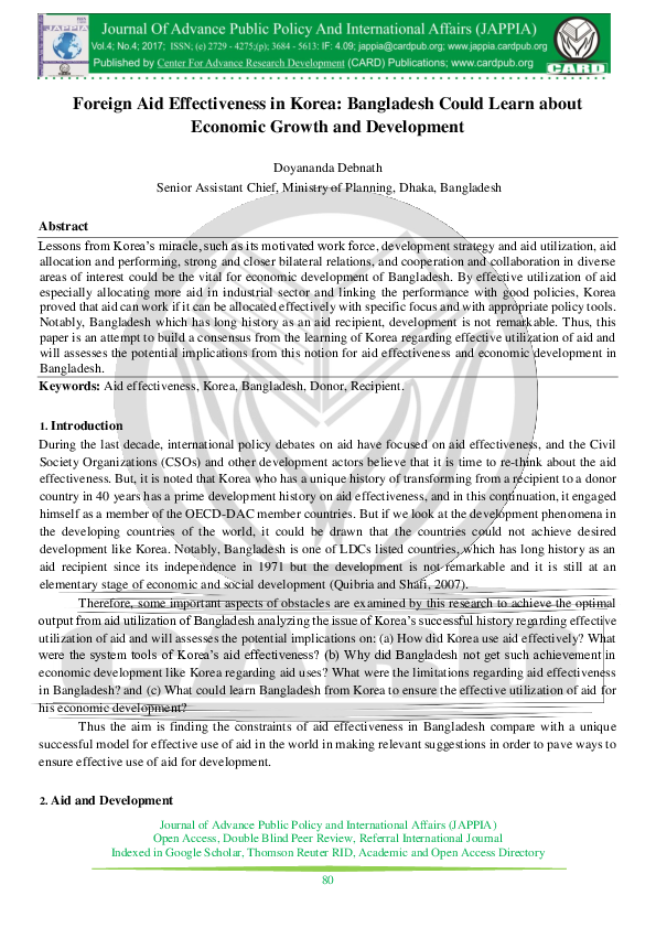 (PDF) Foreign Aid Effectiveness in Korea: Bangladesh Could Learn about ...