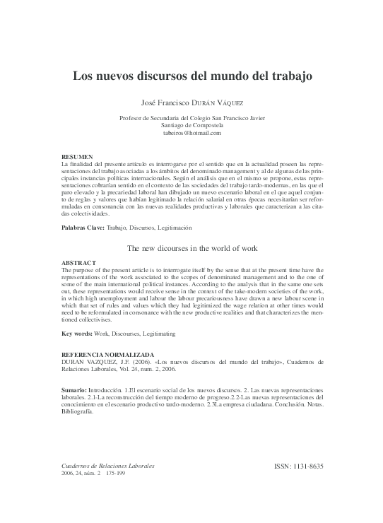 (PDF) Los nuevos discursos del mundo del trabajo The new dicourses in ...