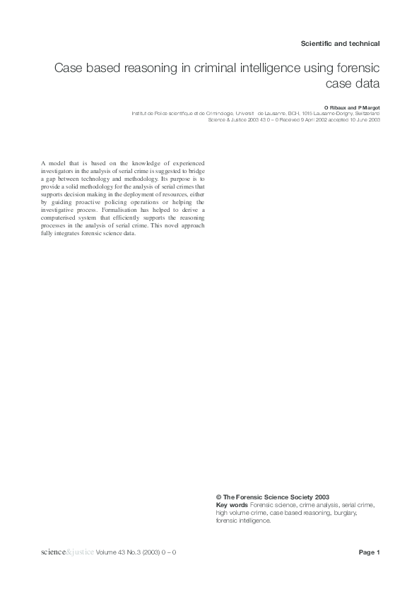 (PDF) Case based reasoning in criminal intelligence using forensic case data Scientific and ...