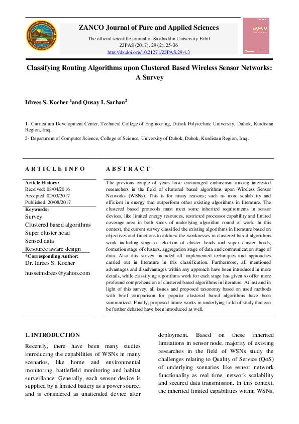 Pdf Classifying Routing Algorithms Upon Clustered Based Wireless