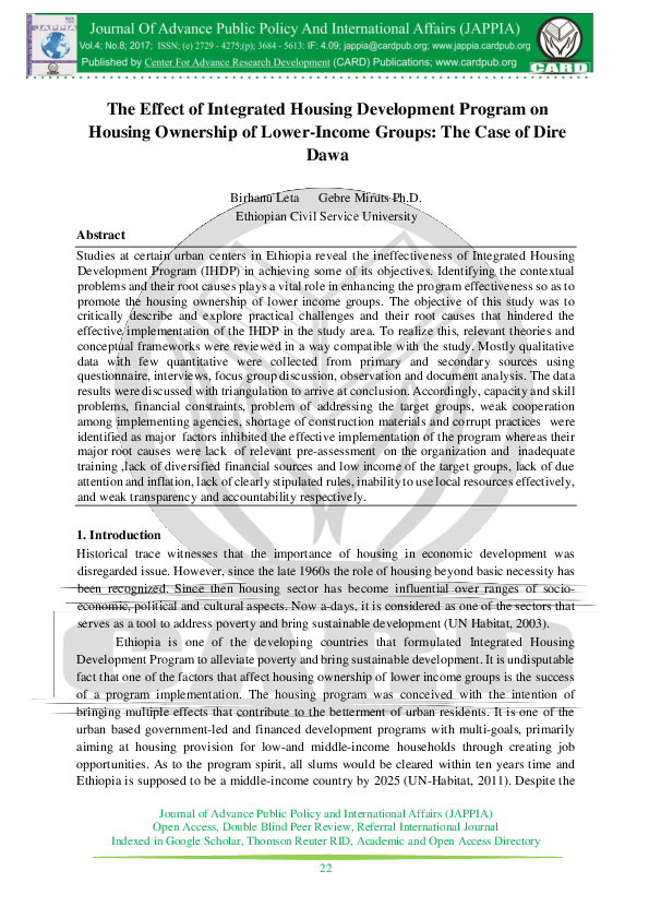 (PDF) The Effect of Integrated Housing Development Program on Housing ...