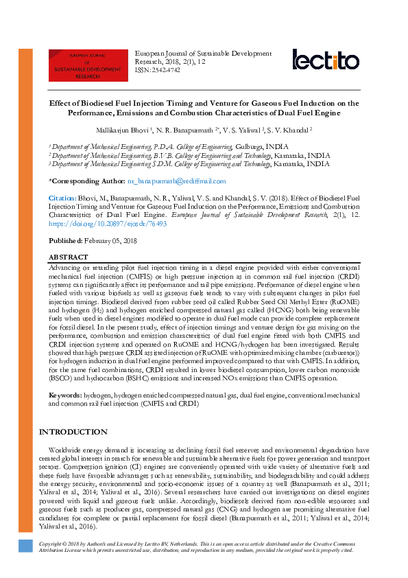 Pdf Effect Of Biodiesel Fuel Injection Timing And Venture For Gaseous Fuel Induction On The