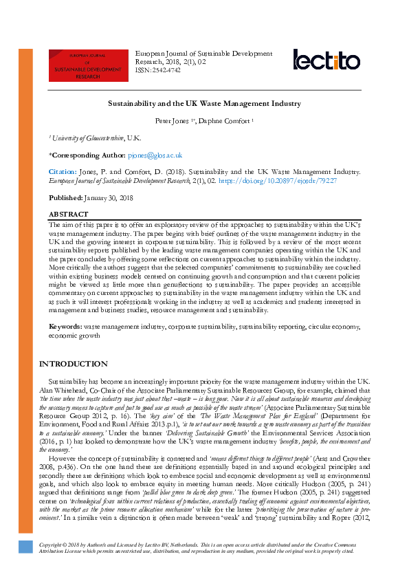 (PDF) 'Sustainability and the UK Waste Management Industry', in ...