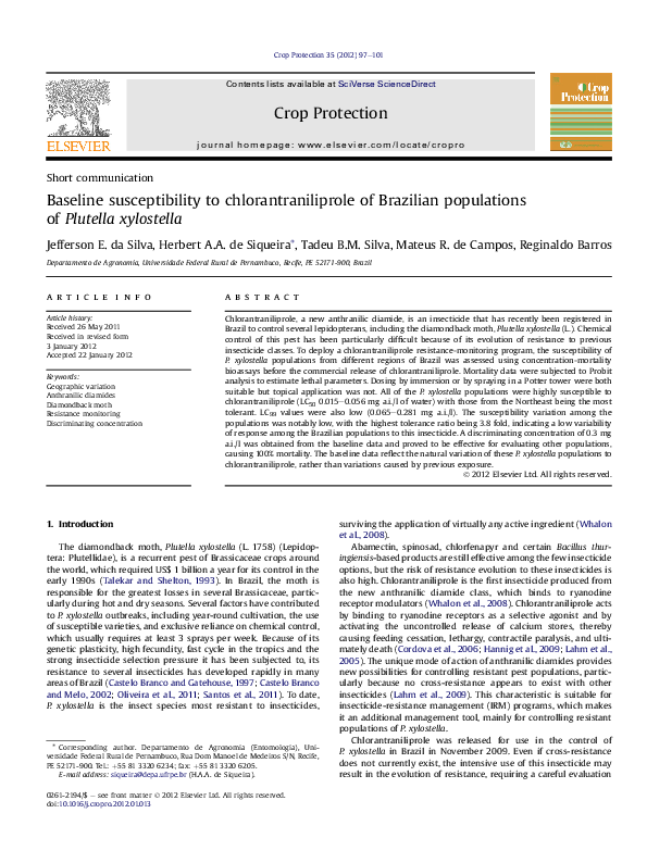 (PDF) Baseline susceptibility to chlorantraniliprole of Brazilian populations of Plutella xylostella