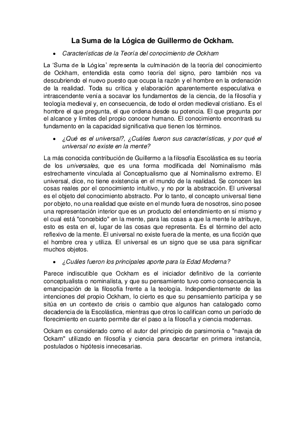 (DOC) La Suma de la Lógica de Guillermo de Ockham
