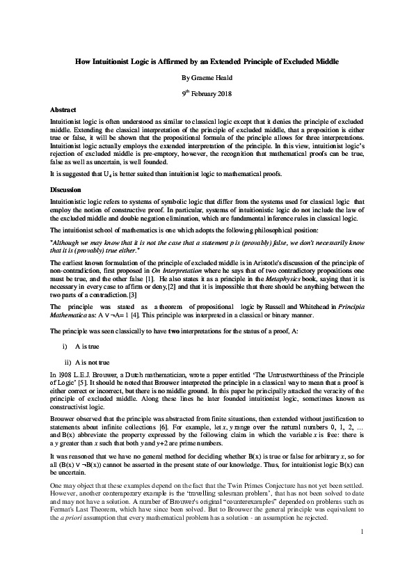 (PDF) How Intuitionist Logic is Affirmed by an Extended Principle of ...