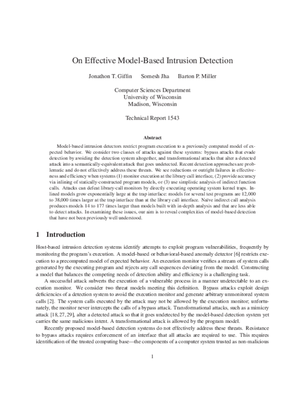 (PDF) On Effective Model-Based Intrusion Detection
