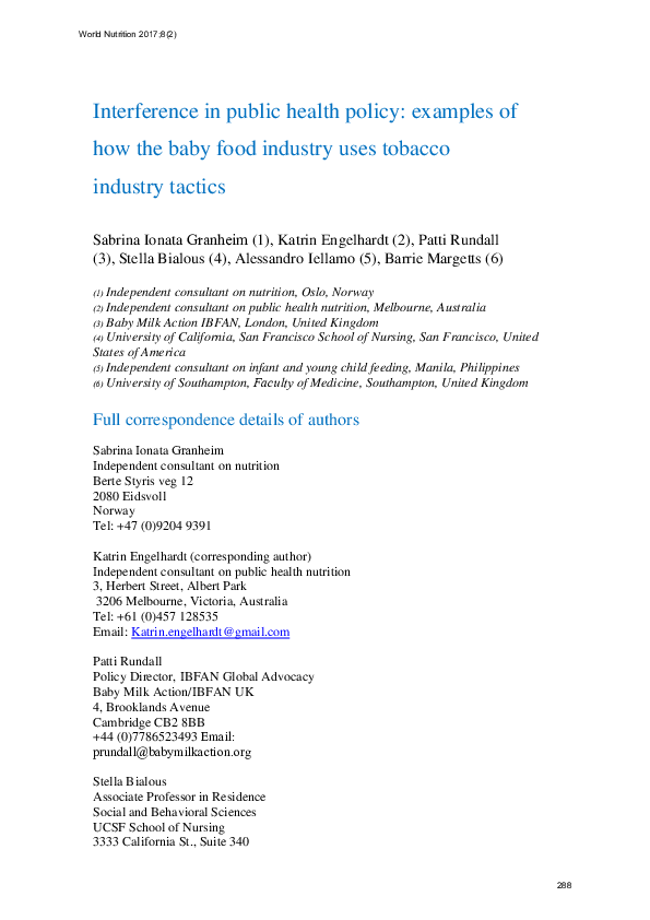 (PDF) Interference in public health policy: examples of how the baby ...