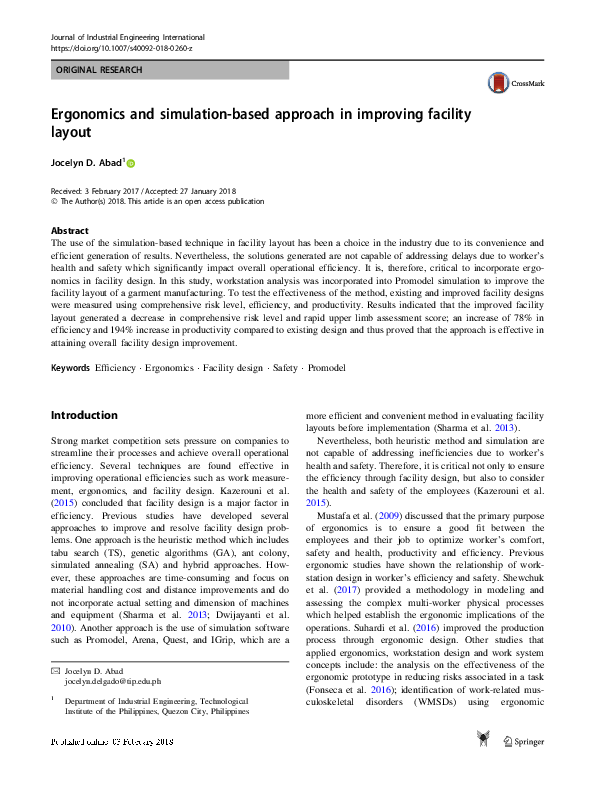 Pdf Ergonomics And Simulation Based Approach In Improving Facility Layout