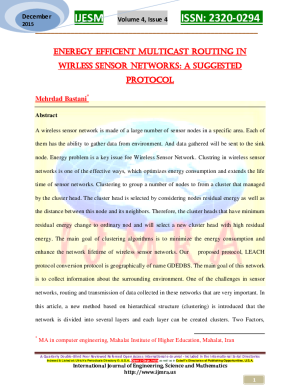 (PDF) Eneregy Efficent Multicast Routing in Wirless Sensor Networks: A suggested protocol