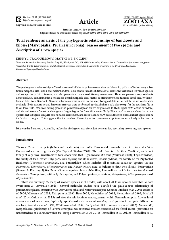 (PDF) Total evidence analysis of the phylogenetic relationships of ...