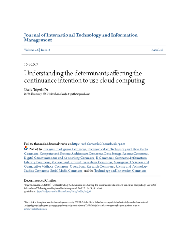 (PDF) Understanding the determinants affecting the continuance intention to use cloud computing