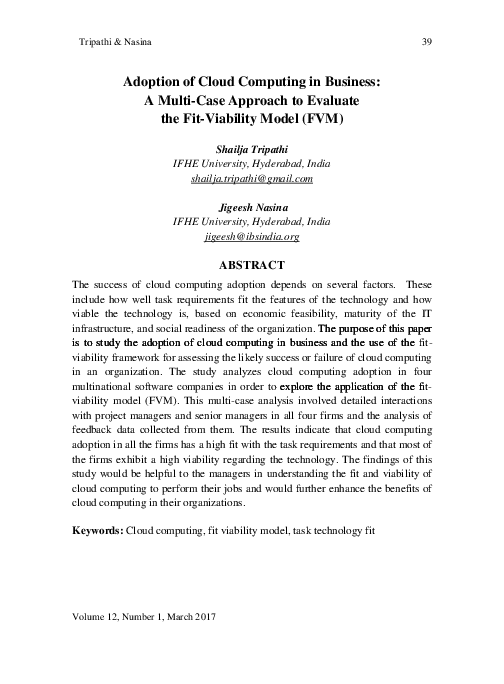 (PDF) Adoption of Cloud Computing in Business: A Multi-Case Approach to ...