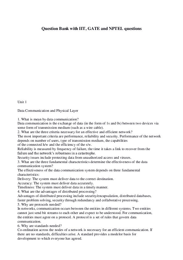 (DOC) Question Bank with IIT, GATE and NPTEL questions