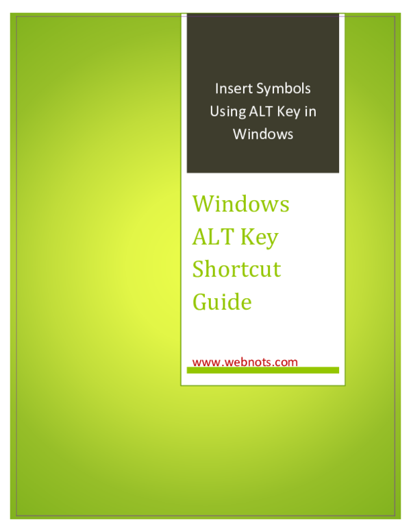 (PDF) Insert Symbols Using ALT Key in Windows Windows ALT Key Shortcut ...