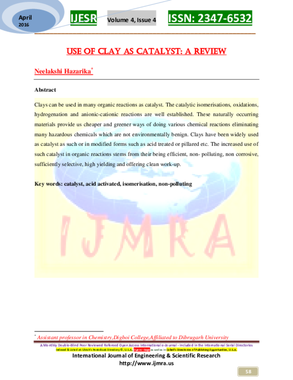 (PDF) Use of Clay as Catalyst: A Review