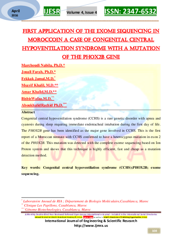 (PDF) Hypoventilation Syndrome with a Mutation of the PHOX2B Gene ...