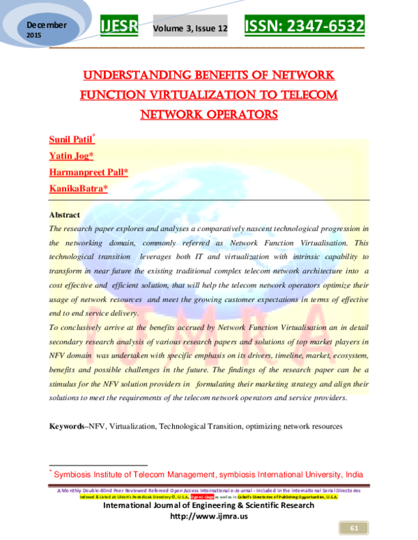 (PDF) Understanding Benefits of Network Function Virtualization to ...