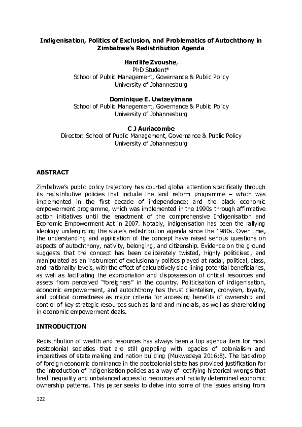(PDF) Indigenisation, Politics of Exclusion, and Problematics of ...