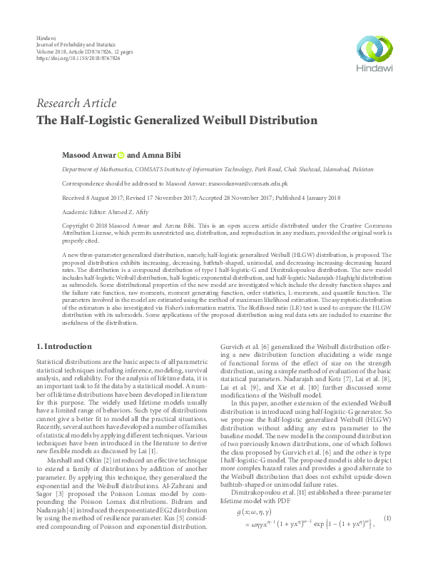 (PDF) The Half-Logistic Generalized Weibull Distribution