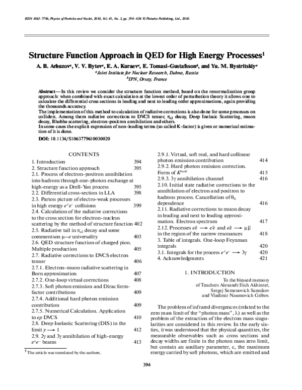 (PDF) Structure function approach in QED for high energy processes ...