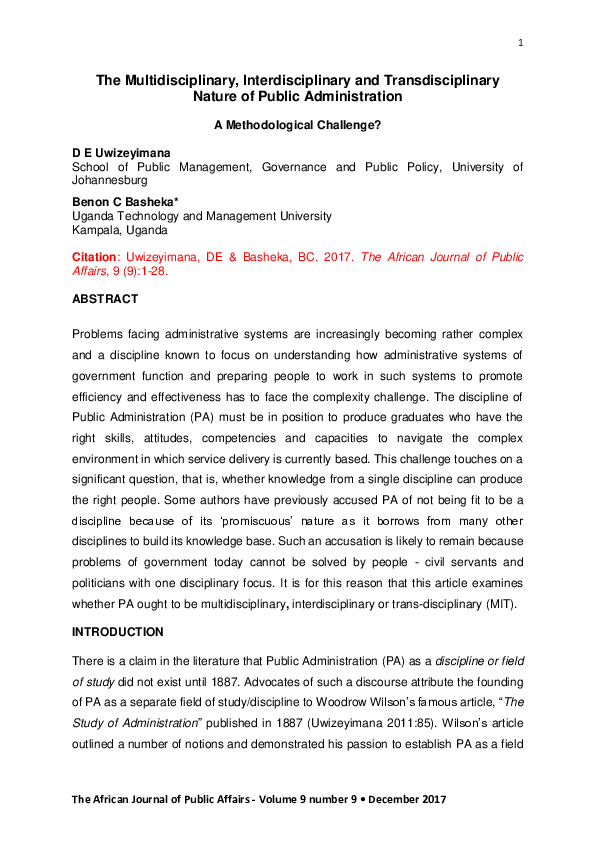 (PDF) The Multidisciplinary, Interdisciplinary and Transdisciplinary ...