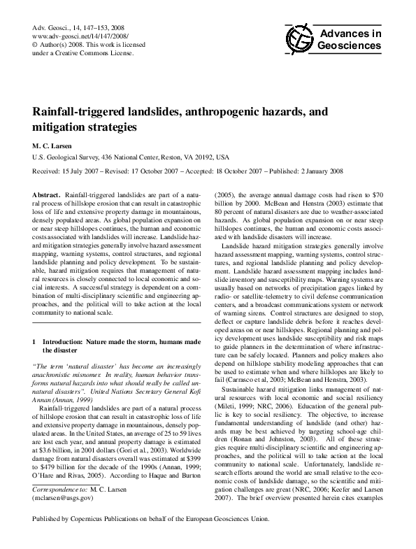 (PDF) Rainfall-triggered landslides, anthropogenic hazards, and mitigation strategies