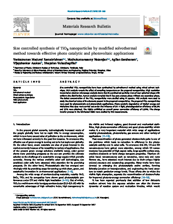(PDF) Size controlled synthesis of TiO2 nanoparticles by modified ...