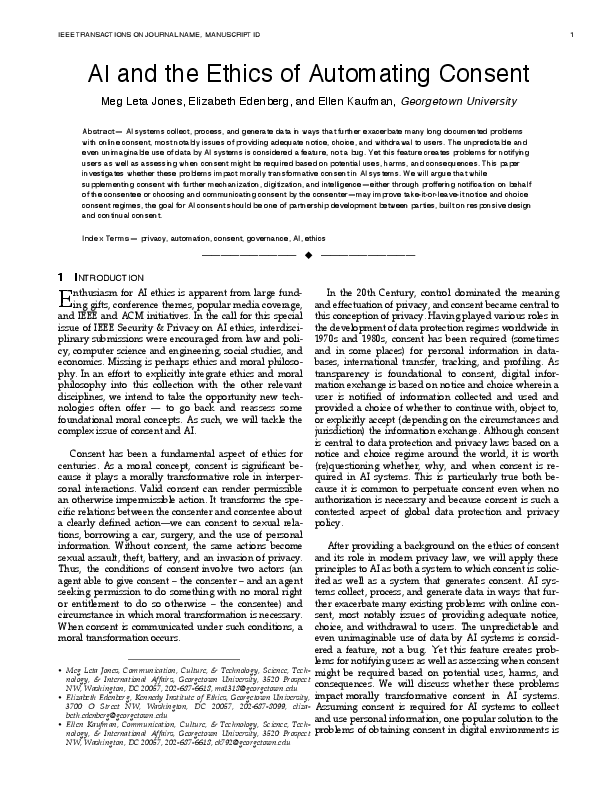 (PDF) AI and the Ethics of Automating Consent