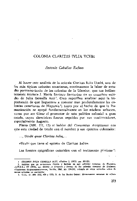 (PDF) “Colonia Claritas Iulia Ucubi”, Habis 9, 1978, pp. 273-291 ...