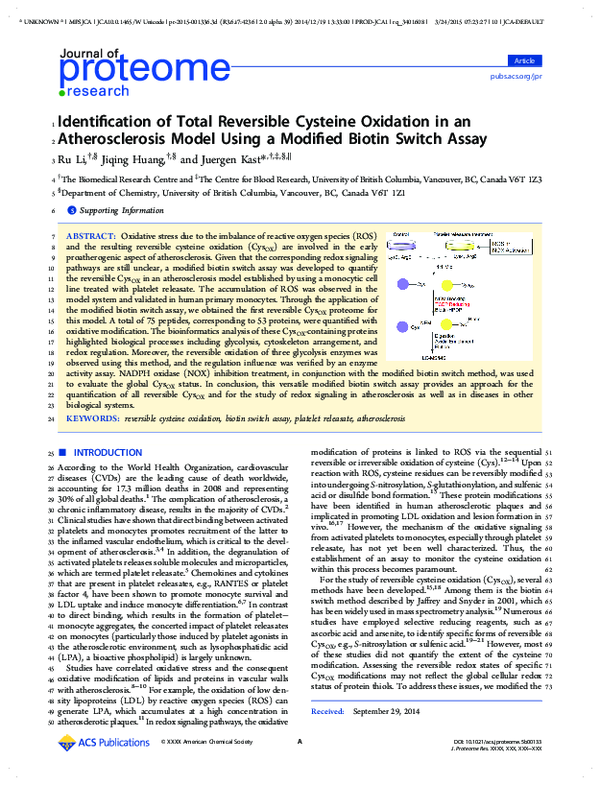 (PDF) Identification of Total Reversible Cysteine Oxidation in an ...