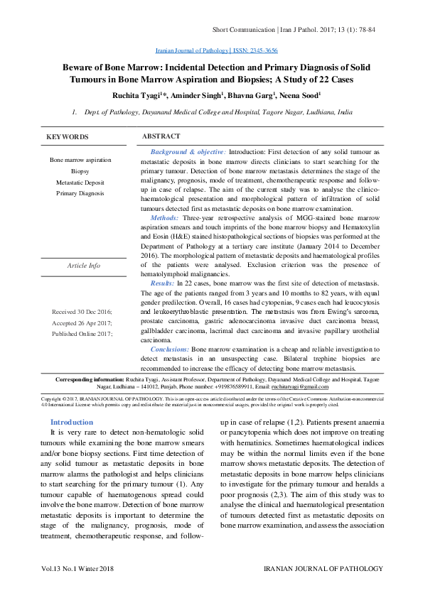 (PDF) Beware of Bone Marrow: Incidental Detection and Primary Diagnosis of Solid Tumours in Bone ...
