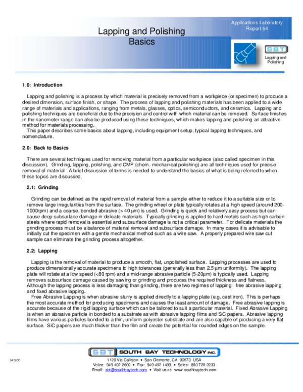 (PDF) Lapping and Polishing Basics Lapping and Polishing Applications ...