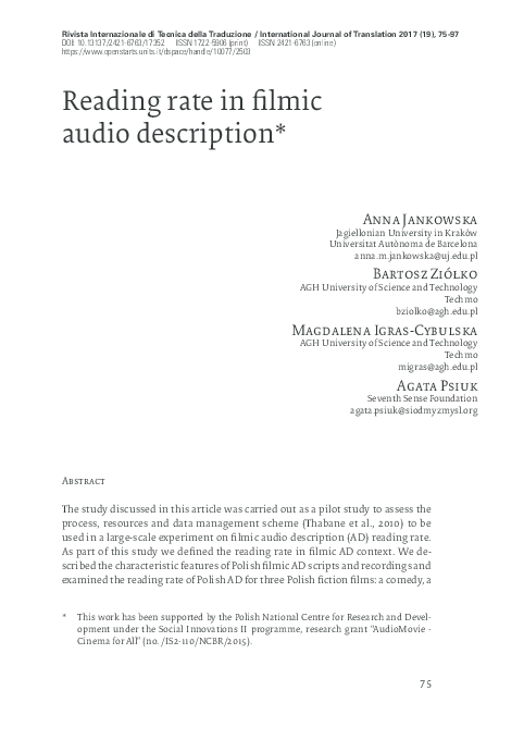 (PDF) Reading rate in filmic audio description