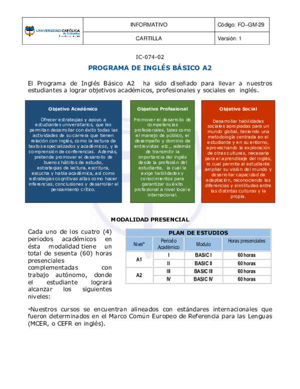 (PDF) PROGRAMA DE INGLÉS BÁSICO A2