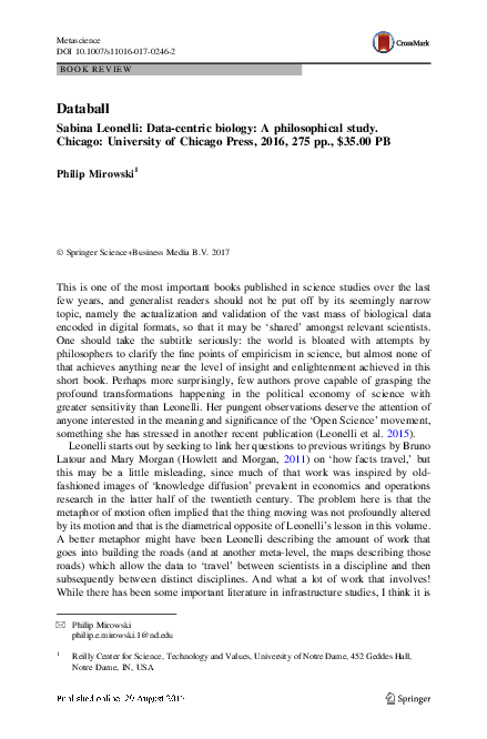 (PDF) Rev Leonelli Databall Metascience
