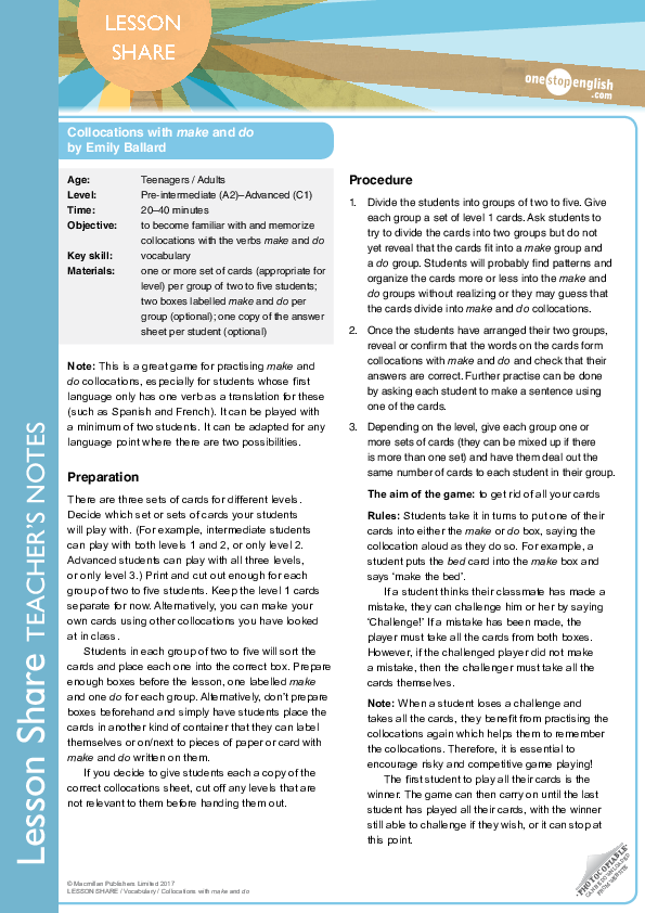 (PDF) LESSON SHARE Collocations with make and do