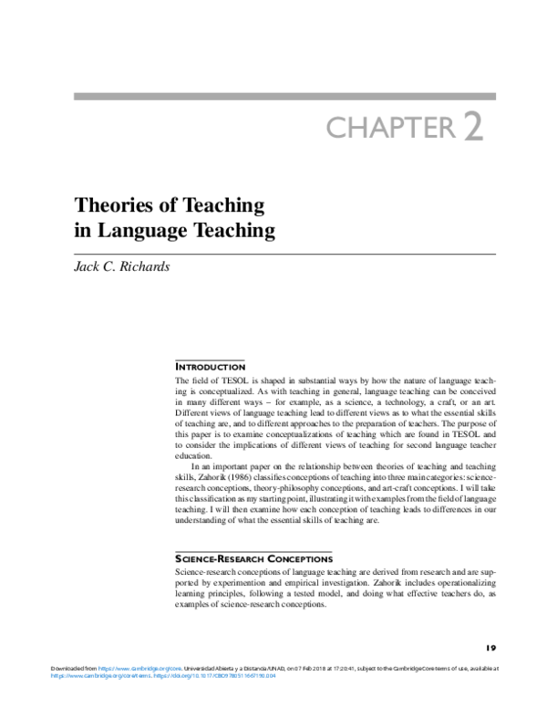 (PDF) Theories of Teaching in Language Teaching