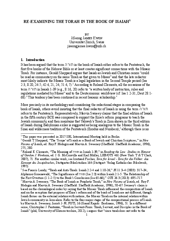 (DOC) Re-Examining the Torah in the Book of Isaiah. RB 126.4 (2019 ...