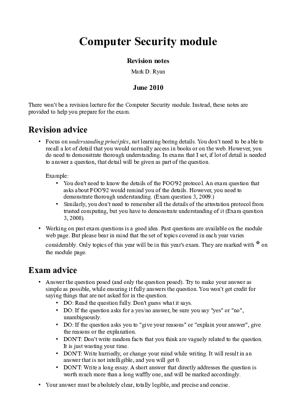Pdf Computer Security Module Revision Notes Salam Bintaro